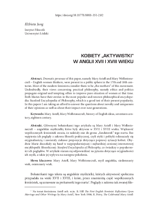 (PDF) Kobiety „aktywistki” w Anglii XVII i XVIII wieku | elzbieta jung ...