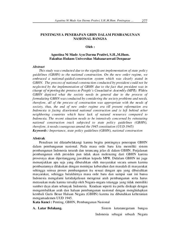 (PDF) Pentingnya Penerapan GBHN Dalam Pembangunan Nasional Bangsa