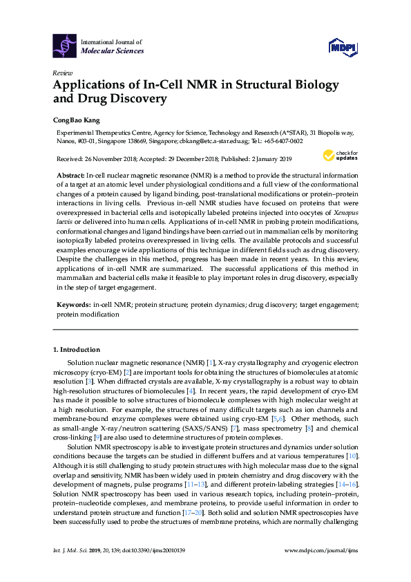 (PDF) Applications of In-Cell NMR in Structural Biology and Drug Discovery