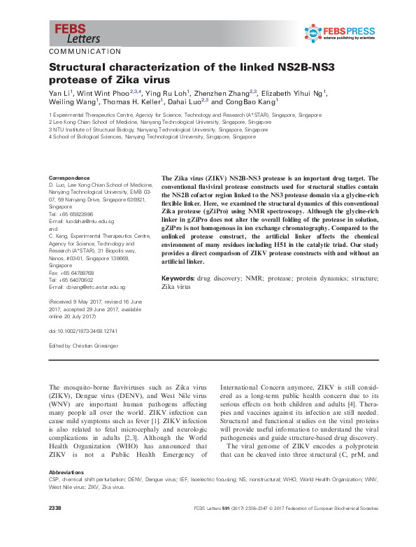 (PDF) Structure of the NS2B-NS3 protease from Zika virus after self-cleavage | Congbao Kang ...