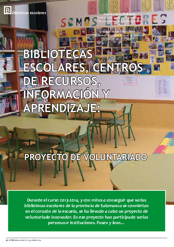(PDF) Bibliotecas escolares, centros de recursos, información y aprendizaje. Proyecto de ...