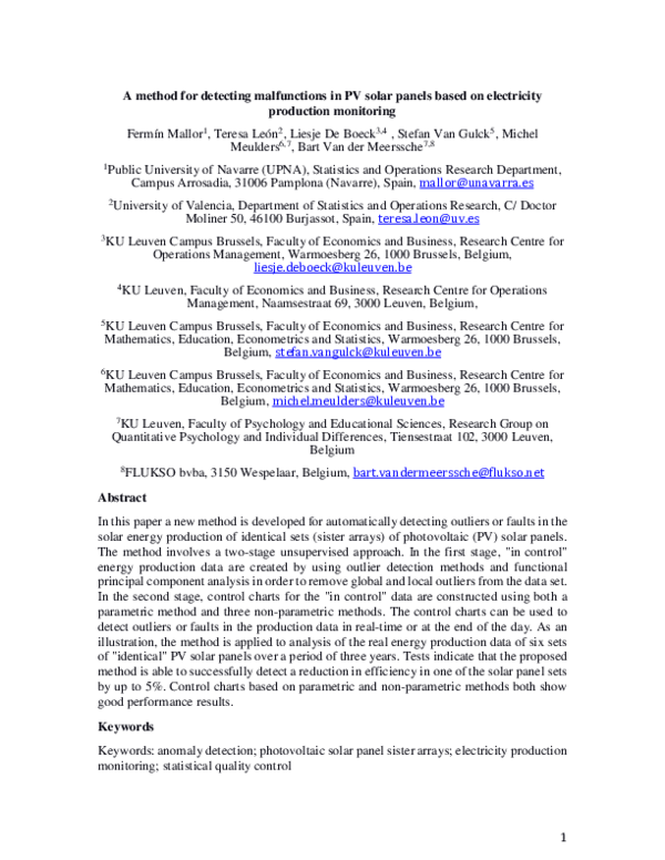 Pdf A Method For Detecting Malfunctions In Pv Solar Panels Based On