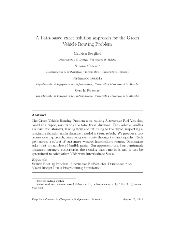 (PDF) A path-based solution approach for the Green Vehicle Routing Problem