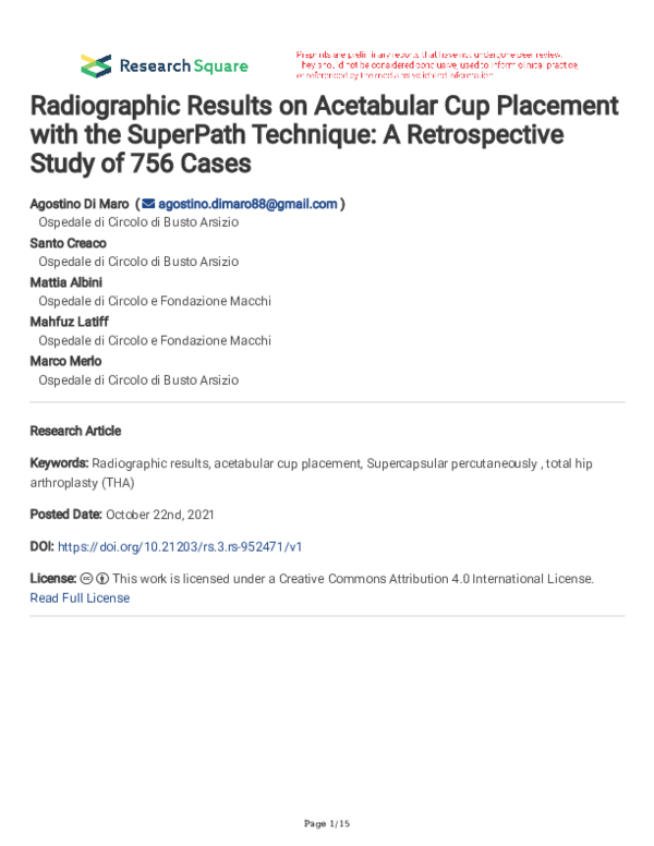 (PDF) Radiographic Results on Acetabular Cup Placement with the ...