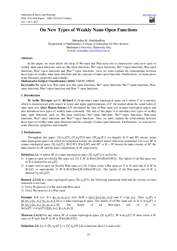 (PDF) On New Types of Weakly Nano Open Functions