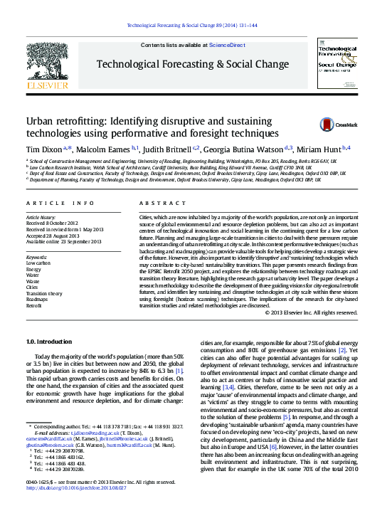 (PDF) Urban retrofitting: Identifying disruptive and sustaining ...