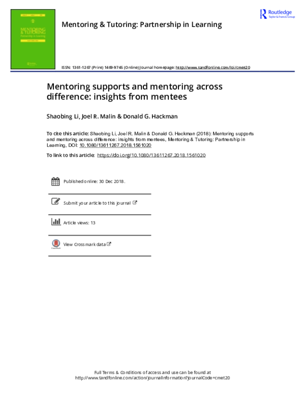 (PDF) Mentoring supports and mentoring across difference: insights from mentees