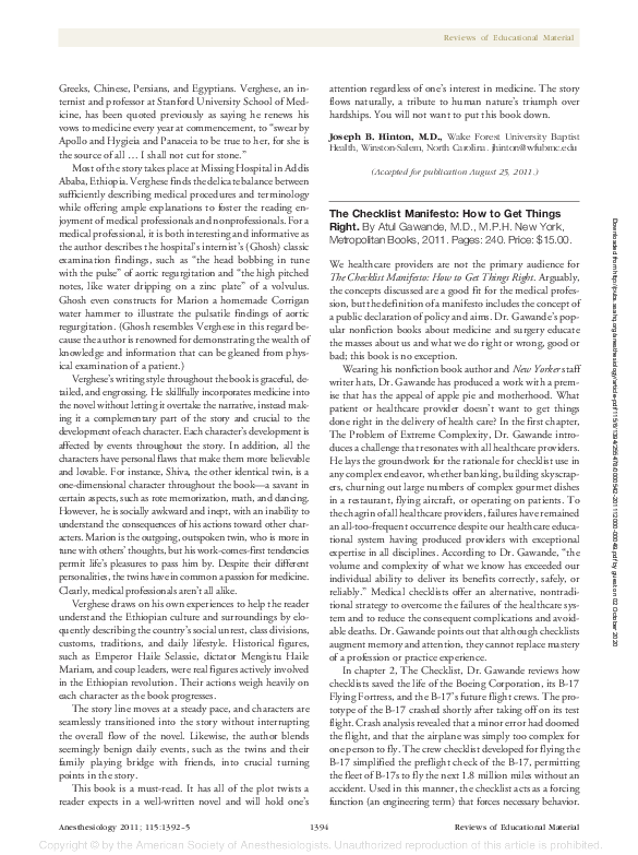 (PDF) The Checklist Manifesto