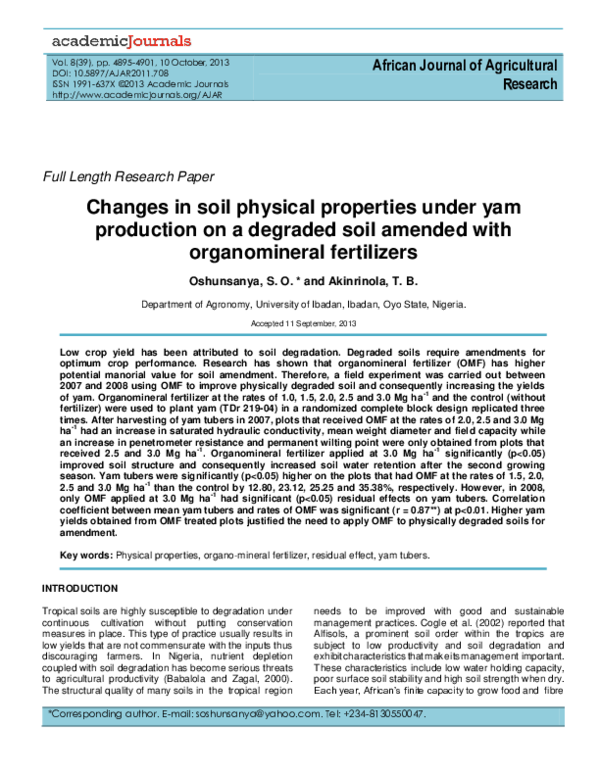 (PDF) Changes in soil physical properties under yam production on a degraded soil amended with ...