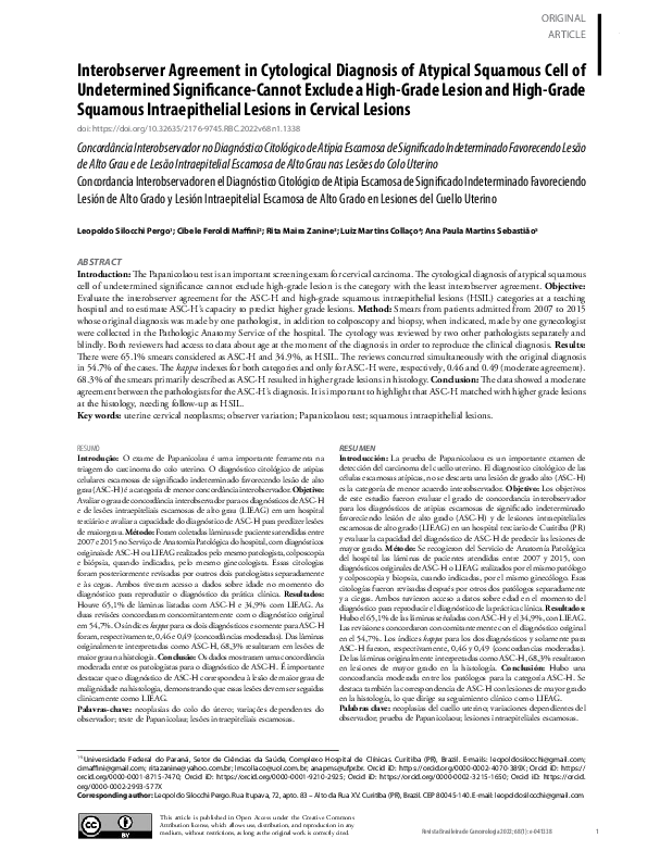 (PDF) Concordância Interobservador no Diagnóstico Citológico de Atipia ...