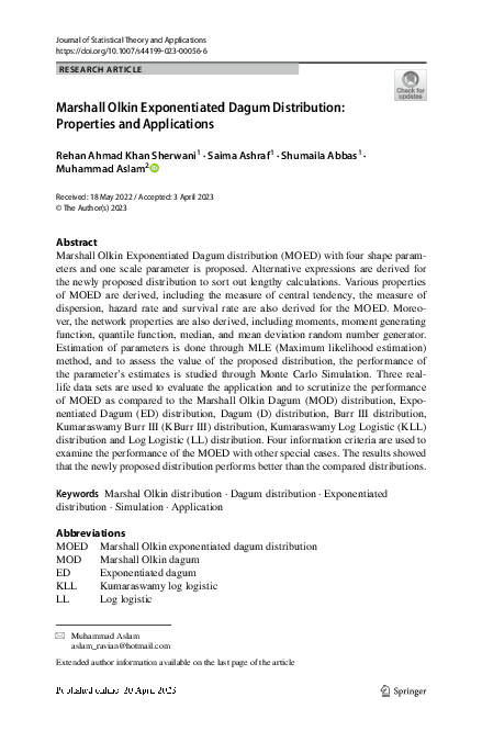 Pdf Marshall Olkin Exponentiated Dagum Distribution Properties And