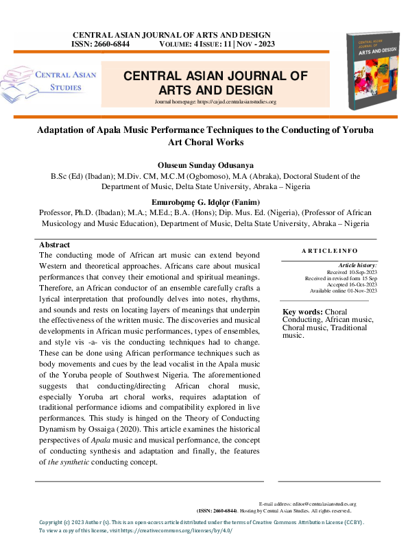 (PDF) Adaptation of Apala Music Performance Techniques to the ...