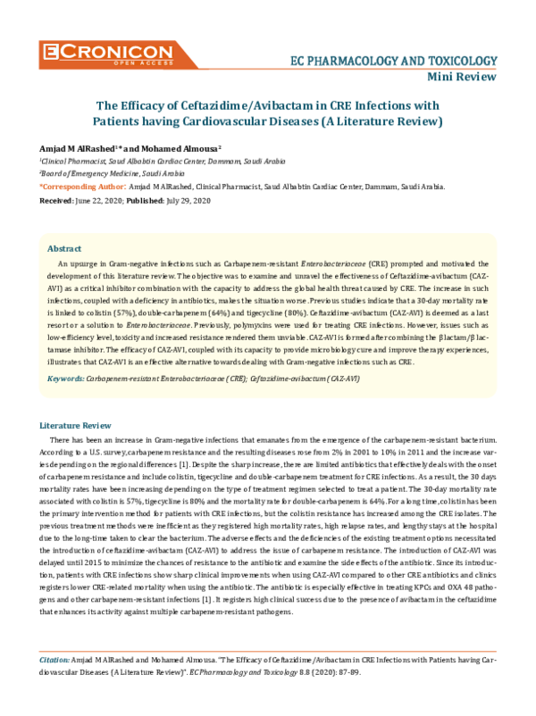 (PDF) Ceftazidime/Avibactam for CRE in Cardio Patients