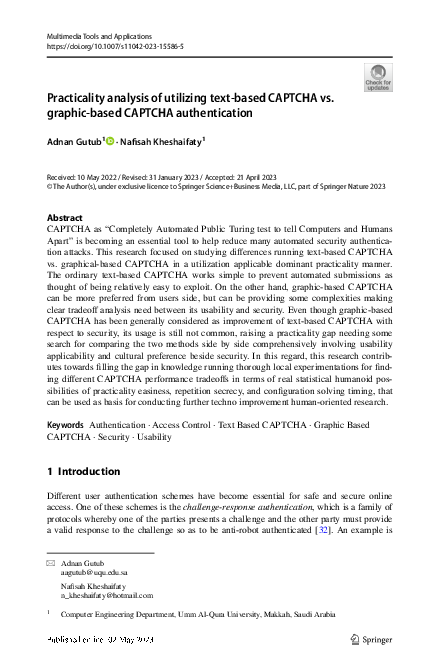 (PDF) Practicality analysis of utilizing text-based CAPTCHA vs. graphic-based CAPTCHA authentication