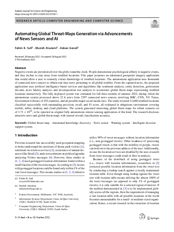 (PDF) Automating Global Threat-Maps Generation via Advancements of News Sensors and AI