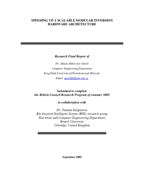 Pdf Speeding Up A Scalable Modular Inversion Hardware Architecture
