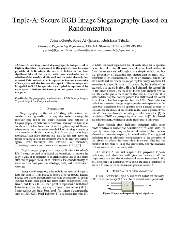 (PDF) Triple-A: Secure RGB Image Steganography
