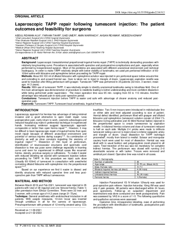 (PDF) Laparoscopic TAPP repair following tumescent injection: The ...