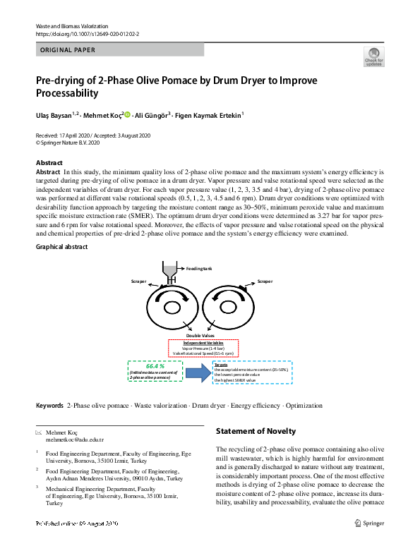 (PDF) Pre-drying of 2-Phase Olive Pomace by Drum Dryer to Improve ...