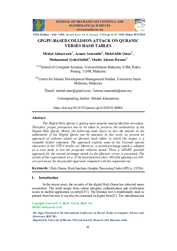 Pdf Integrity Verification For Digital Holy Quran Verses Using Cryptographic Hash Function And