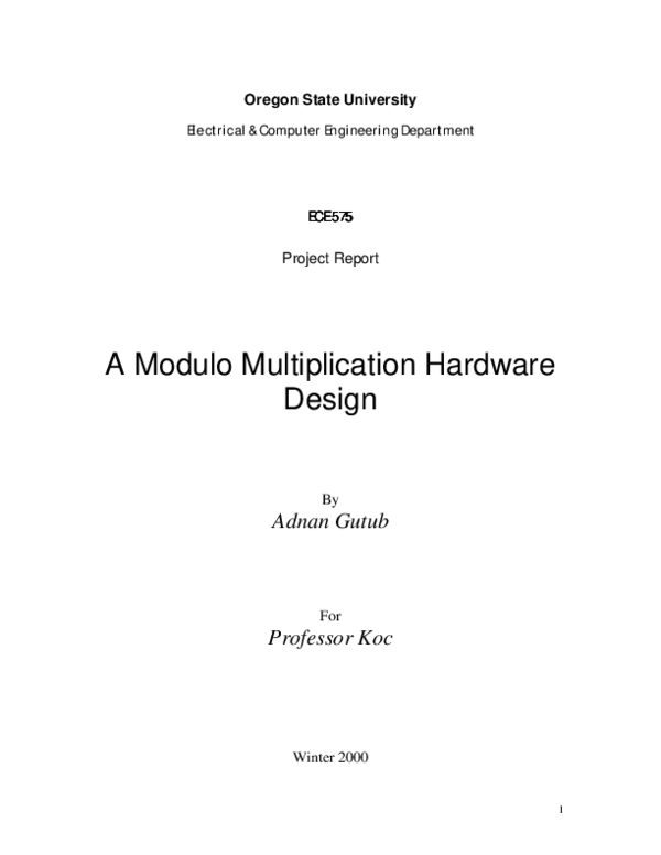 (PDF) A Modulo Multiplication Hardware Design