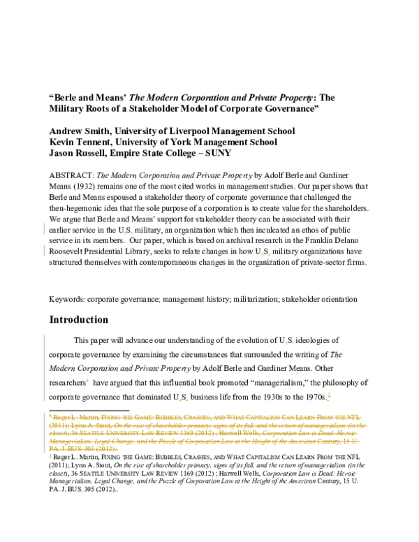 (DOC) Berle and Means’ The Modern Corporation and Private Property ...