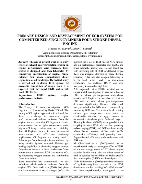 (PDF) Primary Design and Development of Egr System for Computerised ...
