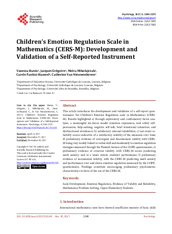 (PDF) Children’s Emotion Regulation Scale in Mathematics (CERS-M ...