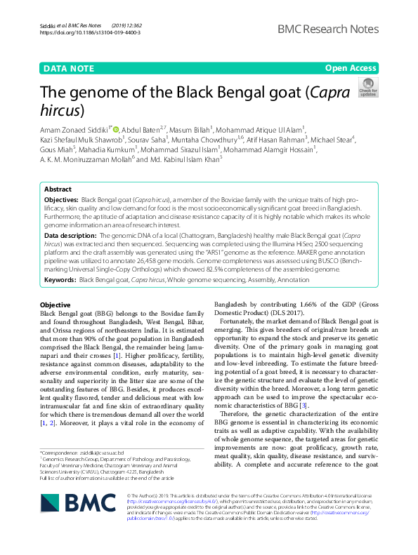 Pdf The Genome Of The Black Bengal Goat Capra Hircus Md Sirazul Islam