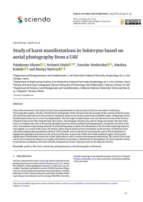 (PDF) Study of karst manifestations in Solotvyno based on aerial ...