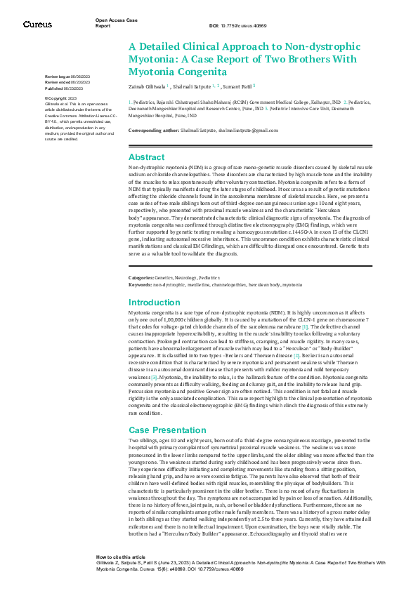 (PDF) Myotonia congenita (Becker's variant) | anshu rohatgi - Academia.edu