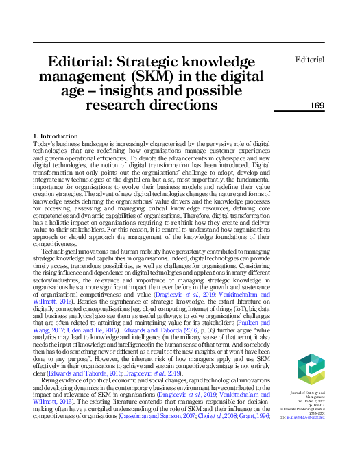 (PDF) Editorial: Strategic knowledge management (SKM) in the digital ...