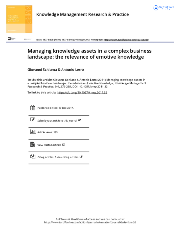 (PDF) Managing knowledge assets in a complex business landscape: the relevance of emotive ...