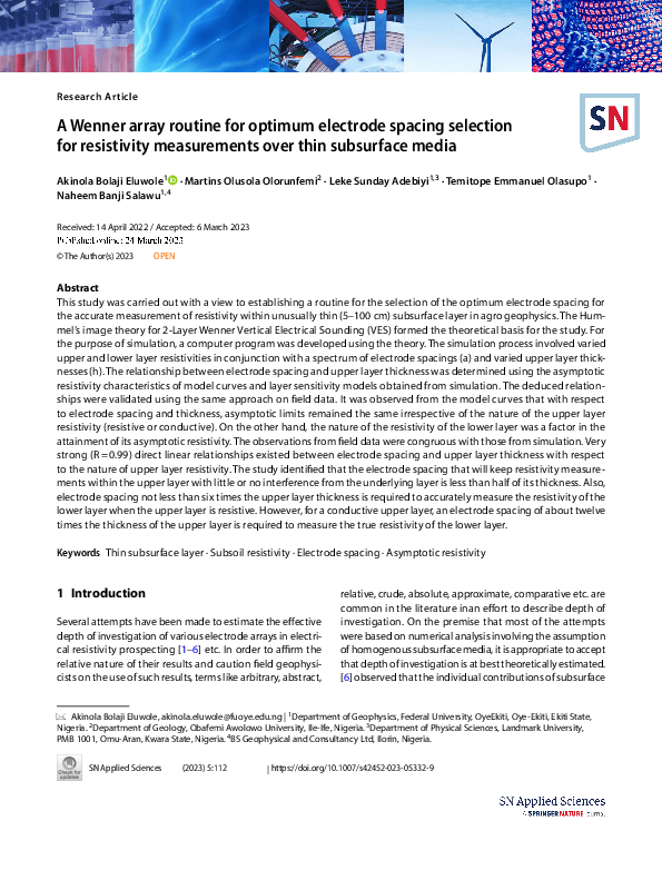(PDF) A Wenner array routine for optimum electrode spacing selection ...