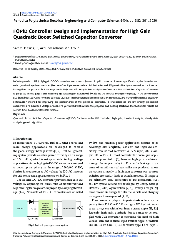 (PDF) FOPID Controller Design and Implementation for High Gain Quadratic Boost Switched ...