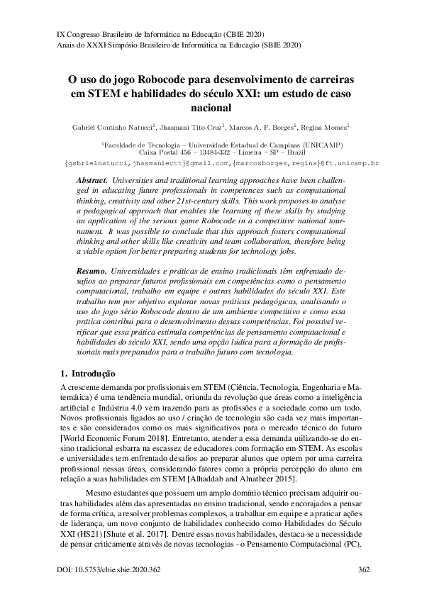 (PDF) O uso do jogo Robocode para desenvolvimento de carreiras em STEM e habilidades do século ...