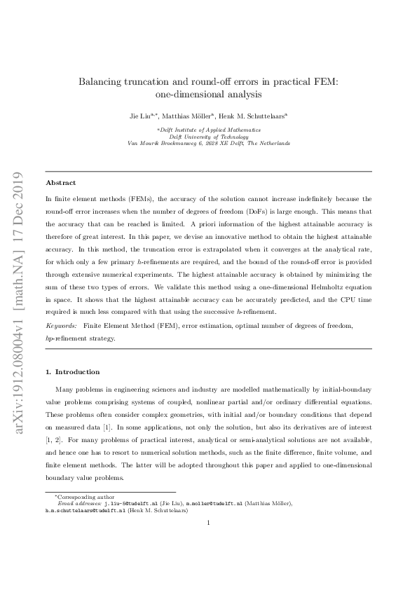 (PDF) Balancing truncation and round-off errors in practical FEM: one-dimensional analysis