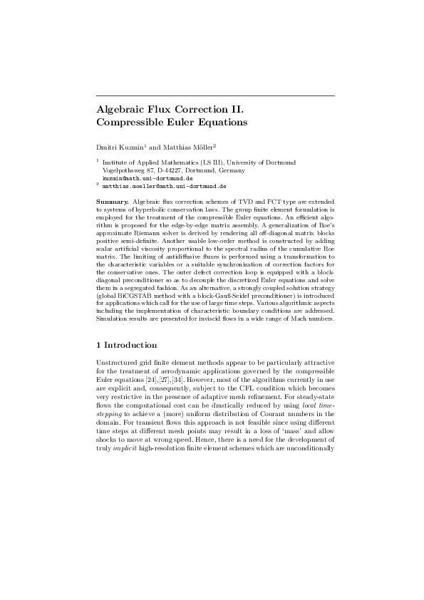 (PDF) Algebraic Flux Correction II. Compressible Euler Equations