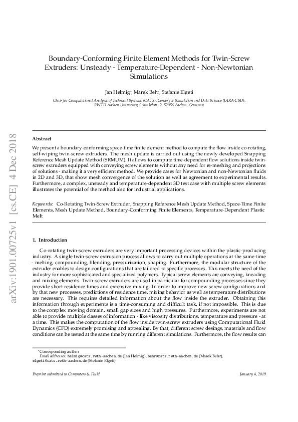(PDF) Boundary-conforming finite element methods for twin-screw extruders: Unsteady ...