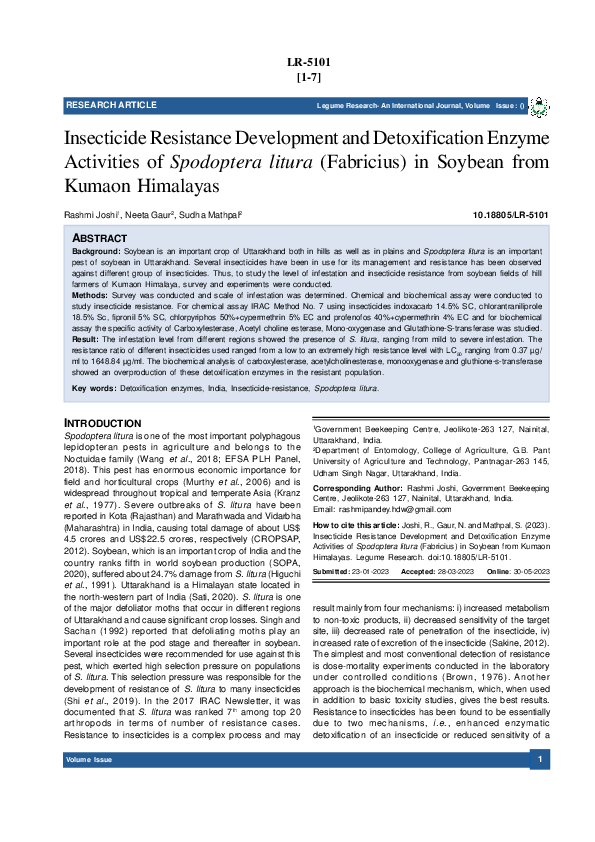 (PDF) Insecticide Resistance Development and Detoxification Enzyme ...