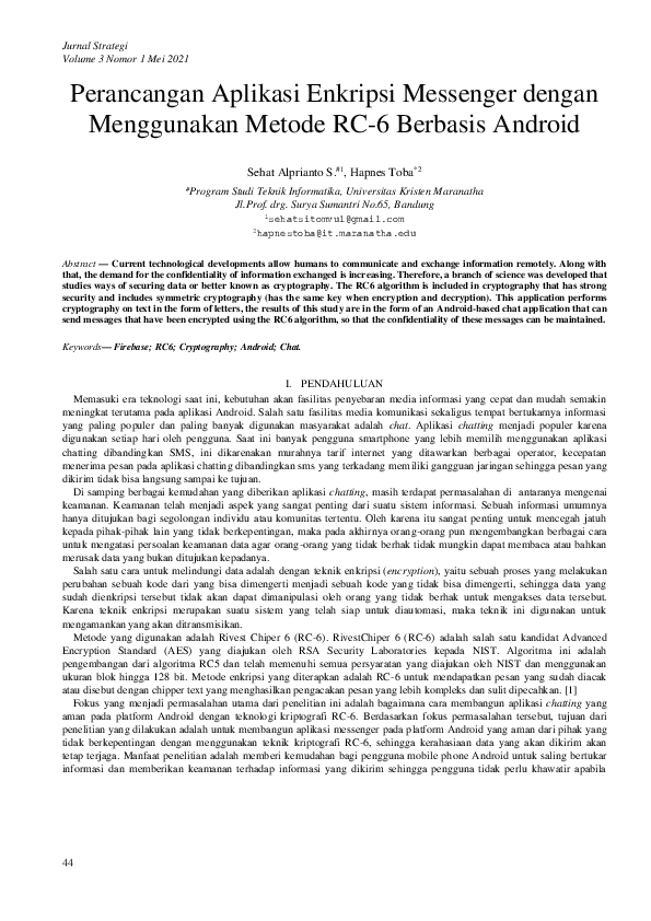 (PDF) Perancangan Aplikasi Enkripsi Messenger dengan Menggunakan Metode ...