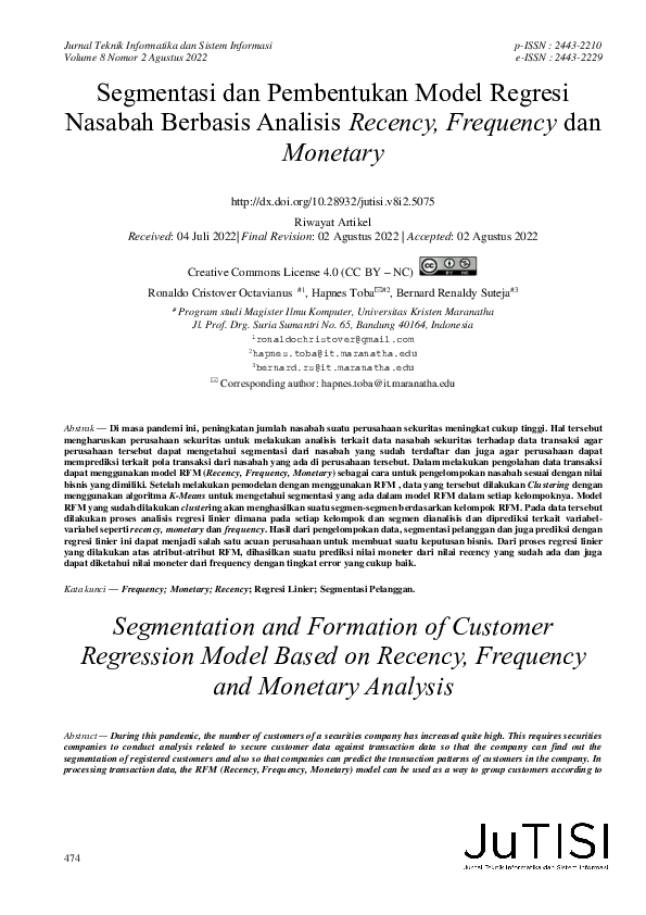 (PDF) Segmentation and Formation of Customer Regression Model Based on Recency, Frequency and ...