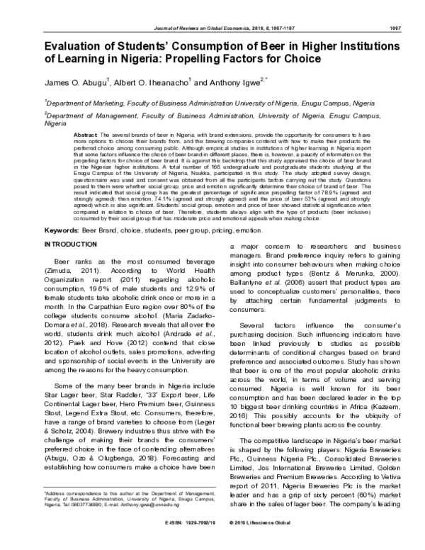 (PDF) Factors Influencing Beer Choice among Students