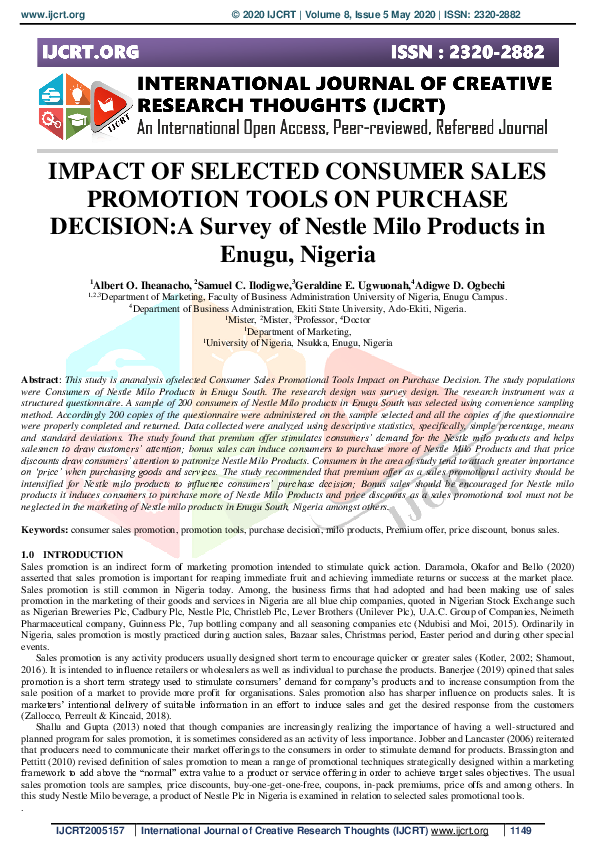 (PDF) IMPACT OF SELECTED CONSUMER SALES PROMOTION TOOLS ON PURCHASE DECISION:A Survey of Nestle ...