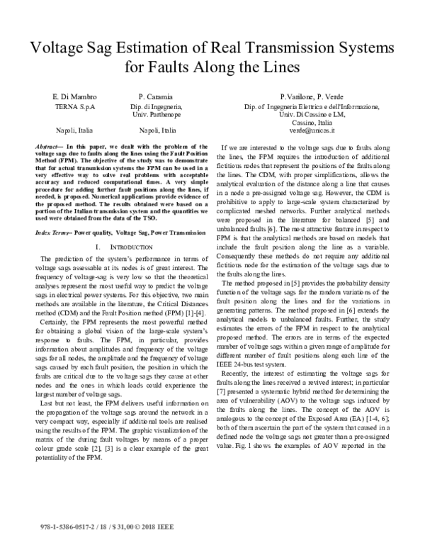 (PDF) Voltage sag estimation of real transmission systems for faults along the lines