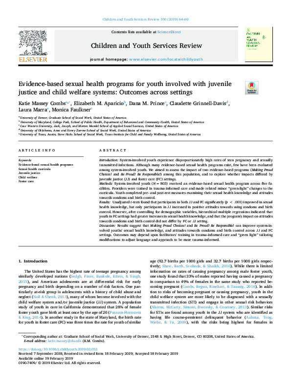 (PDF) Evidence-based sexual health programs for youth involved with ...