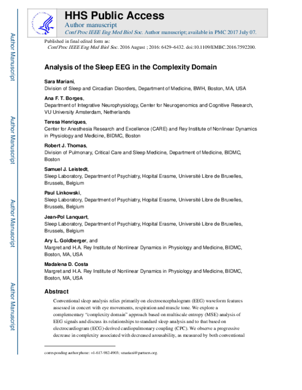 (PDF) Analysis of the sleep EEG in the complexity domain