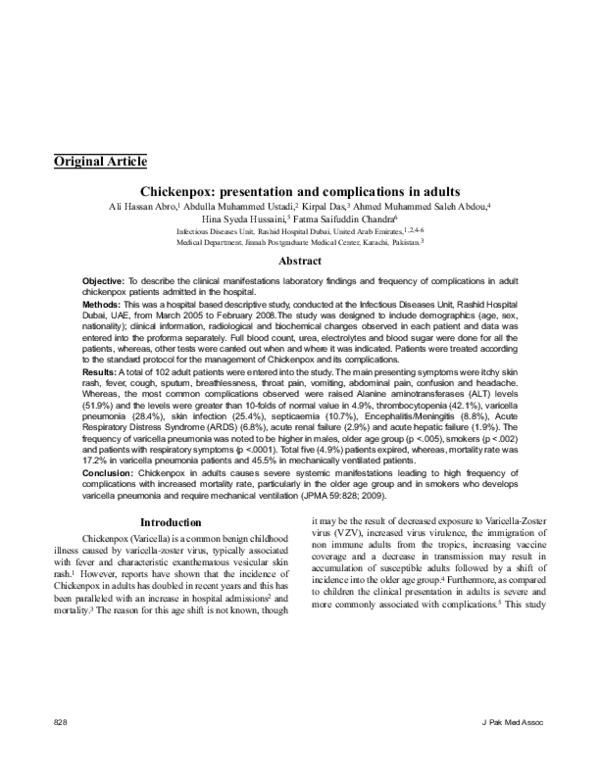 (PDF) Chickenpox: presentation and complications in adults