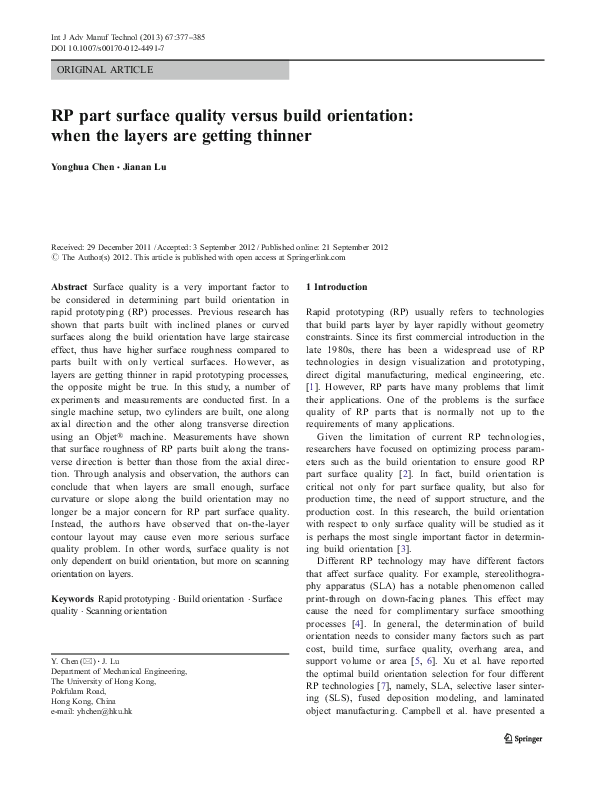 (PDF) RP part surface quality versus build orientation: when the layers ...