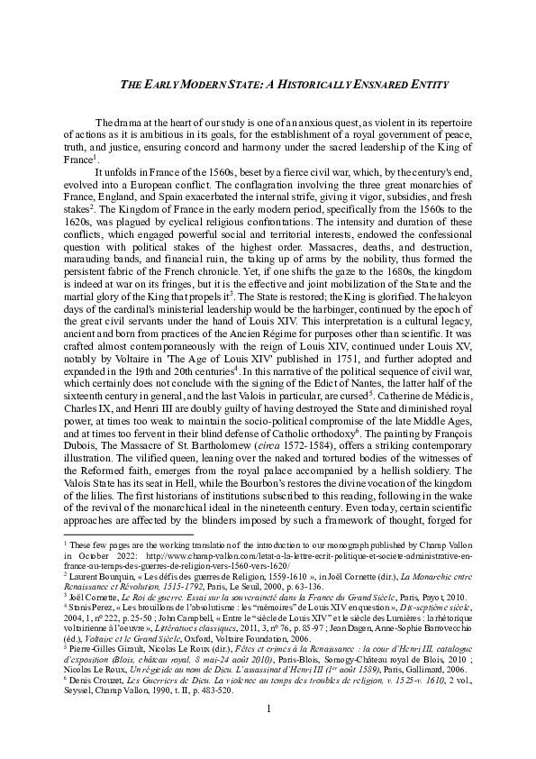 (PDF) THE EARLY MODERN STATE: A HISTORICALLY ENSNARED ENTITY